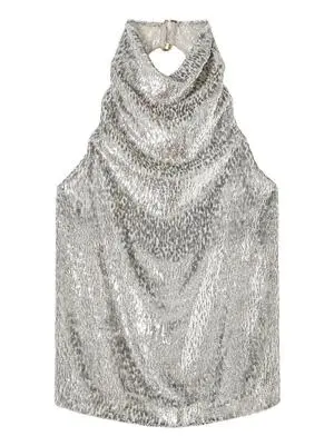 Stella McCartney Metallic Velvet Halterneck Top - Silver