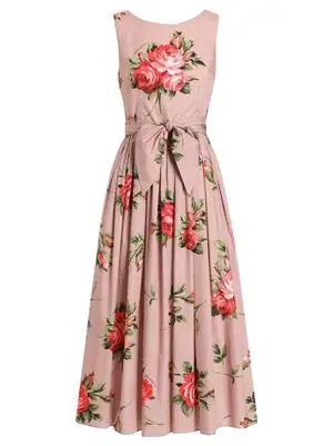 Dolce & Gabbana Floral Rose Print Cotton Dress - Multicolor