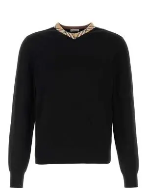 Burberry V-neck Wool Sweater - Black