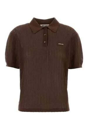Miu Miu Chocolate Cotton Knit Polo Shirt - Brown