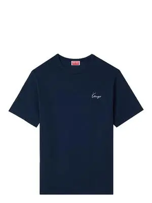 Kenzo Archive Rose` Embroidered Outlined Cotton T-shirt - Blue