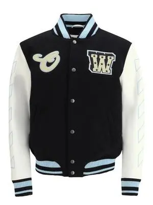 Off-White Varsity Bomber Jacket With Leather Sleeves - Black