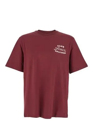Amiri Bordeaux Crewneck T-shirt With Logo Lettering On The Front And Maxi Logo Print On The Rear In Cotton - Multicolor