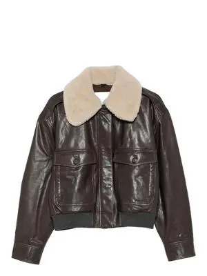 Brunello Cucinelli Leather Bomber Jacket - Brown