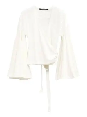 Jacquemus JACQUEMUS White Tie-Fastening Flared Sleeve V-Neck Blouse Cream