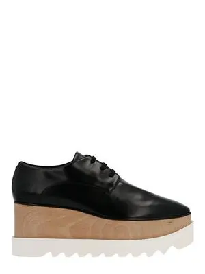 Stella McCartney STELLA MCCARTNEY Black Leather Lace-Up Platform Wedge Derby Shoes Black