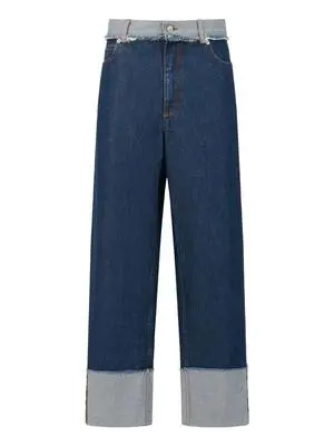 Marni Cuffed Jeans With Embroidered Detail - Blue