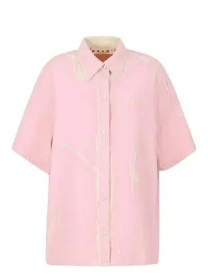 Marni MARNI Short-Sleeved Denim Shirt With Irregular Print Multicolor