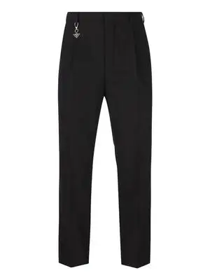 Prada Charm Detail Cotton Tapered Trousers - Black