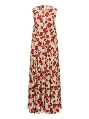 Marni Pleated Floral Silk Maxi Dress - Multicolor