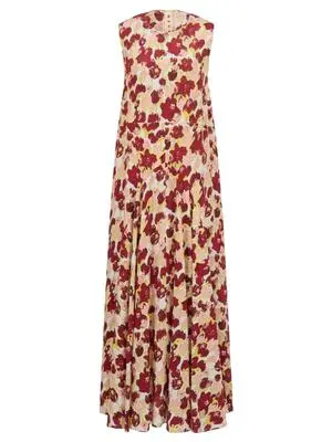 Marni MARNI Pleated Floral Silk Maxi Dress Multicolor