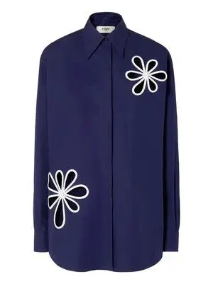 Fendi Cotton Poplin Shirt With Ajour Motif - Multicolor
