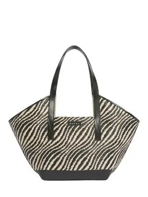 Marni Two-tone Raffia Effect Shoulder Bag - Black