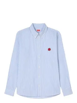 Kenzo Boke Flower` Embroidered Casual Shirt In Seersucker Cotton - Blue