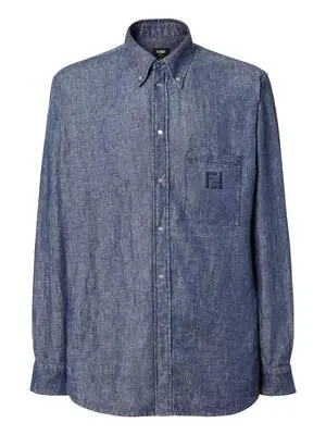 Fendi Comfort Fit Chambray Shirt With Ff Embroidery - Blue