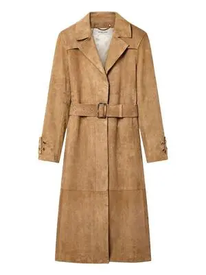 GOLDEN GOOSE Suede Trench Coat With Waxed Treatment - Multicolor