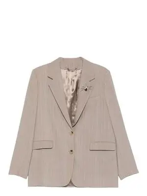 GOLDEN GOOSE GOLDEN GOOSE Oversized Wool Blend Pinstripe Blazer With Brooch Multicolor