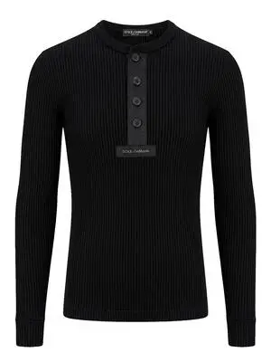 Dolce & Gabbana Ribbed Cotton Sweater With Metal Logo - Multicolor