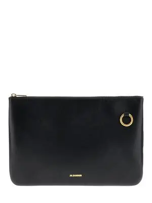 JIL SANDER Black Leather Pouch With Gold Tone Hardware - Multicolor