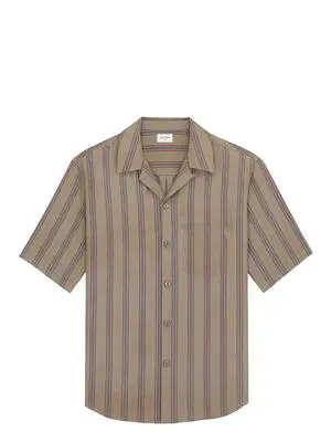 Saint Laurent Cassandre Shirt In Striped Cotton Twill - Gray