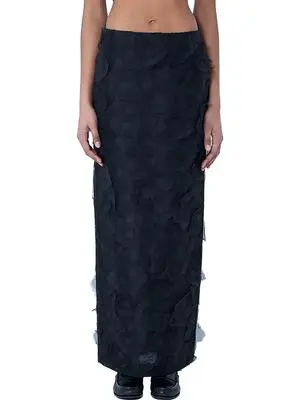 Max Mara Textured Long Silk Skirt - Black