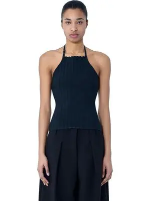Jacquemus La Maille Tablier Ribbed Halter Neck Top - Blue