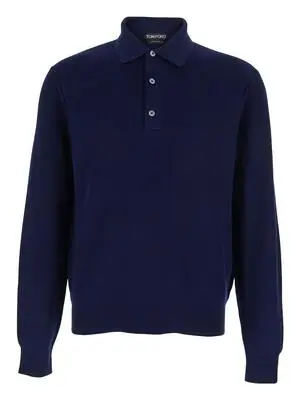TOM FORD Blue Polo Shirt With Classic Collar And Front Button Closure In Silk And Cotton Blend For - Multicolor