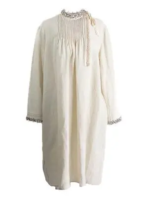 Prada Embellished Neck Long Sleeve Day Dress - Cream