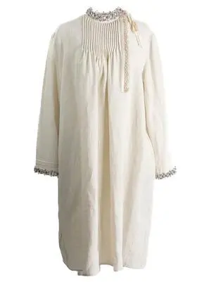 Prada Embellished Neck Long Sleeve Day Dress - Cream