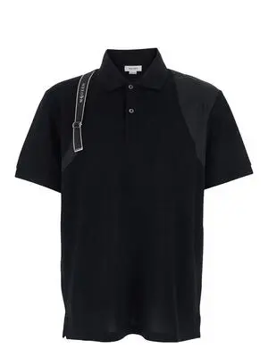 Alexander McQueen Harness' Black Polo Shirt With Classic Collar And Logo Detail In Cotton - Multicolor