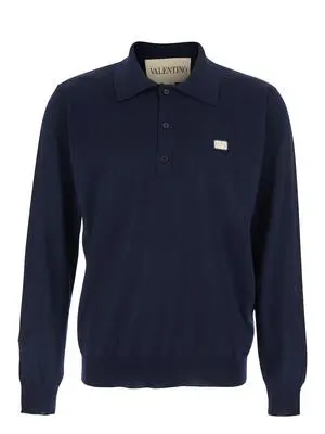 Valentino Garavani Wool Polo Sweater With Vlogo Plaque - Multicolor