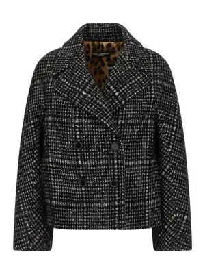 Dolce & Gabbana Houndstooth Patterned Virgin Wool Blend Short Coat - Multicolor