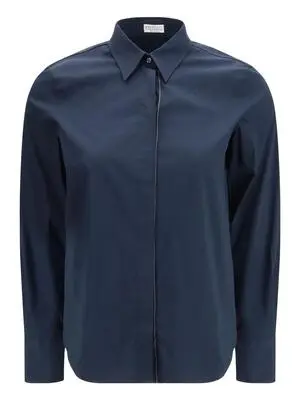 Brunello Cucinelli Embellished Cotton Shirt - Blue
