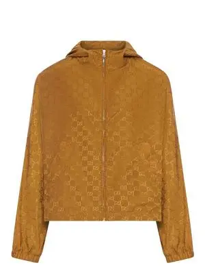 Gucci Gg Motif Hooded Bomber Jacket - Brown