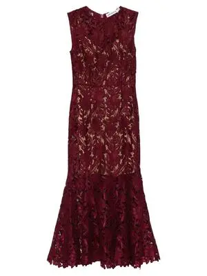 SELF-PORTRAIT Sleeveless Lace Midi Dress With Belt Detail - Red