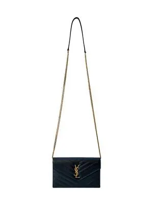 Saint Laurent Cassandre Quilted Leather Chain Wallet - Black