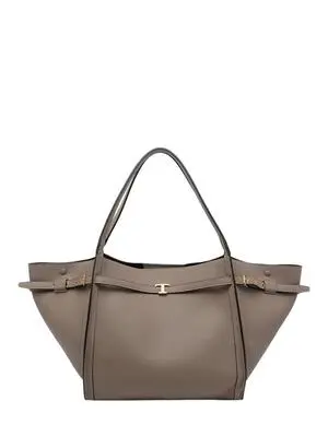 TOD'S Medium Leather Shopping Bag With T Timeless Strap - Multicolor