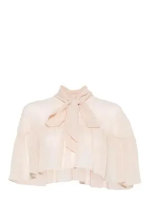 Max Mara Silk Tie Detail Ruffle Trim Blouse - Pink