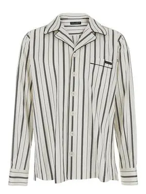 Dolce & Gabbana Black And White Long-sleeved Shirt With Stripe Motif In Cotton For - Multicolor