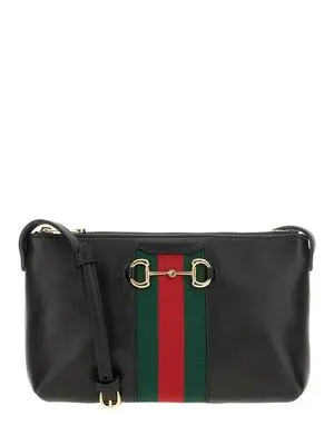 GUCCI GUCCI Black Leather Shopper Bag With Green And Red Stripe Detail