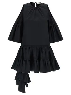 JW Anderson Ruffled Midi Dress With Cut-out Shoulders - Black