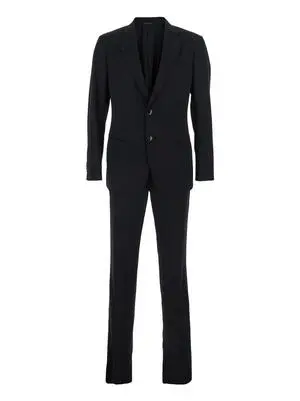 Giorgio Armani Black Single-breasted Suit With Notched Revers In Wool - Multicolor