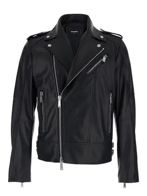 DSQUARED2 DSQUARED2 Black Leather Biker Jacket With Silver Hardware