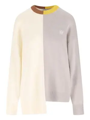 Loewe LOEWE Asymmetric Hem Wool Sweater With Embroidered Logo Multicolor