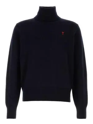 AMI Paris Midnight Wool Sweater With High Neck - Blue