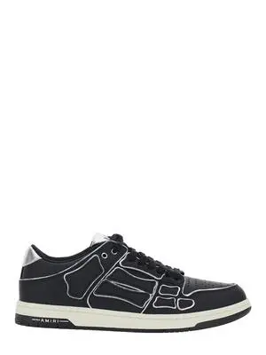 Amiri Skel Top Low" Black Leather Sneakers With Logo Patch And Contrast Detailing - Multicolor