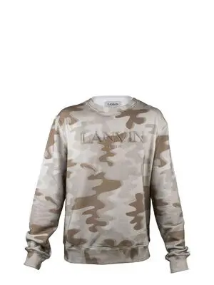 LANVIN Beige Cotton Sweatshirt With Military Print - Cream