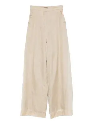 Max Mara Neutrals Silk Wide Leg Trousers - Cream