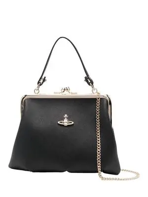 VIVIENNE WESTWOOD Saffiano Effect Frame Purse With Chain Detail - Black