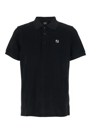 Fendi Cotton Piquet Polo With Metallic Ff Logo On Front For - Black